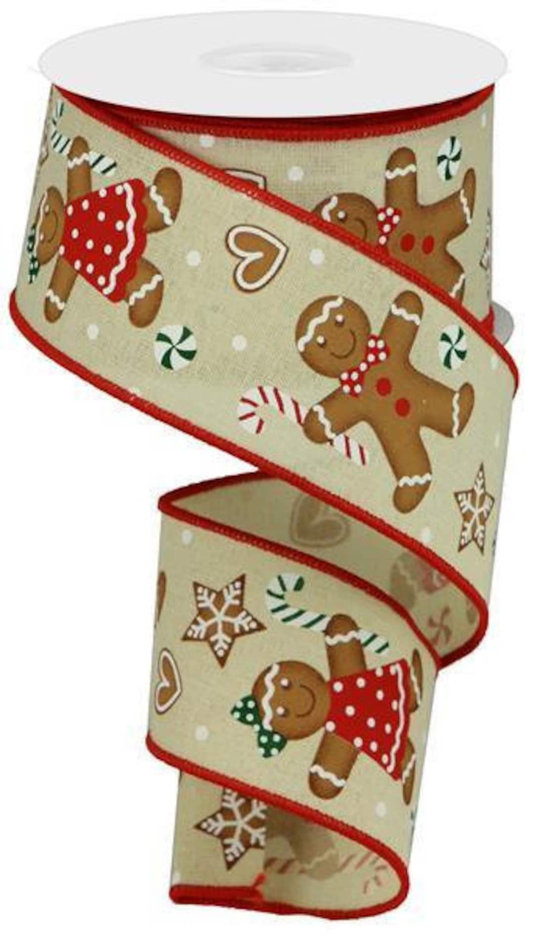 Gingerbread Man on Cream Royal Wired Ribbon, Gingerbread Ribbon ...