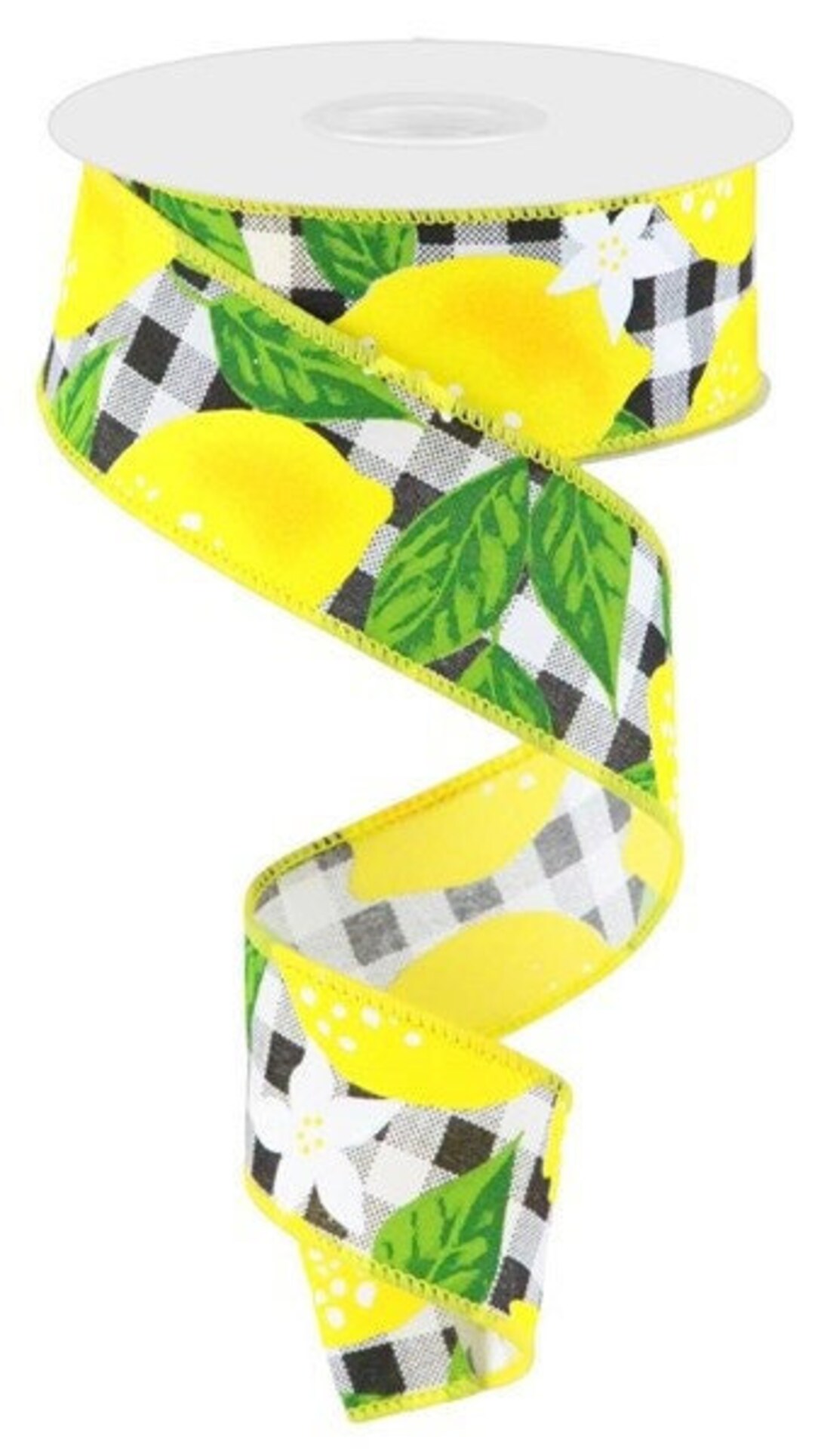 Lemon Ribbon, Lemon Wired Ribbon, Gingham Lemon Ribbon, Black and White ...