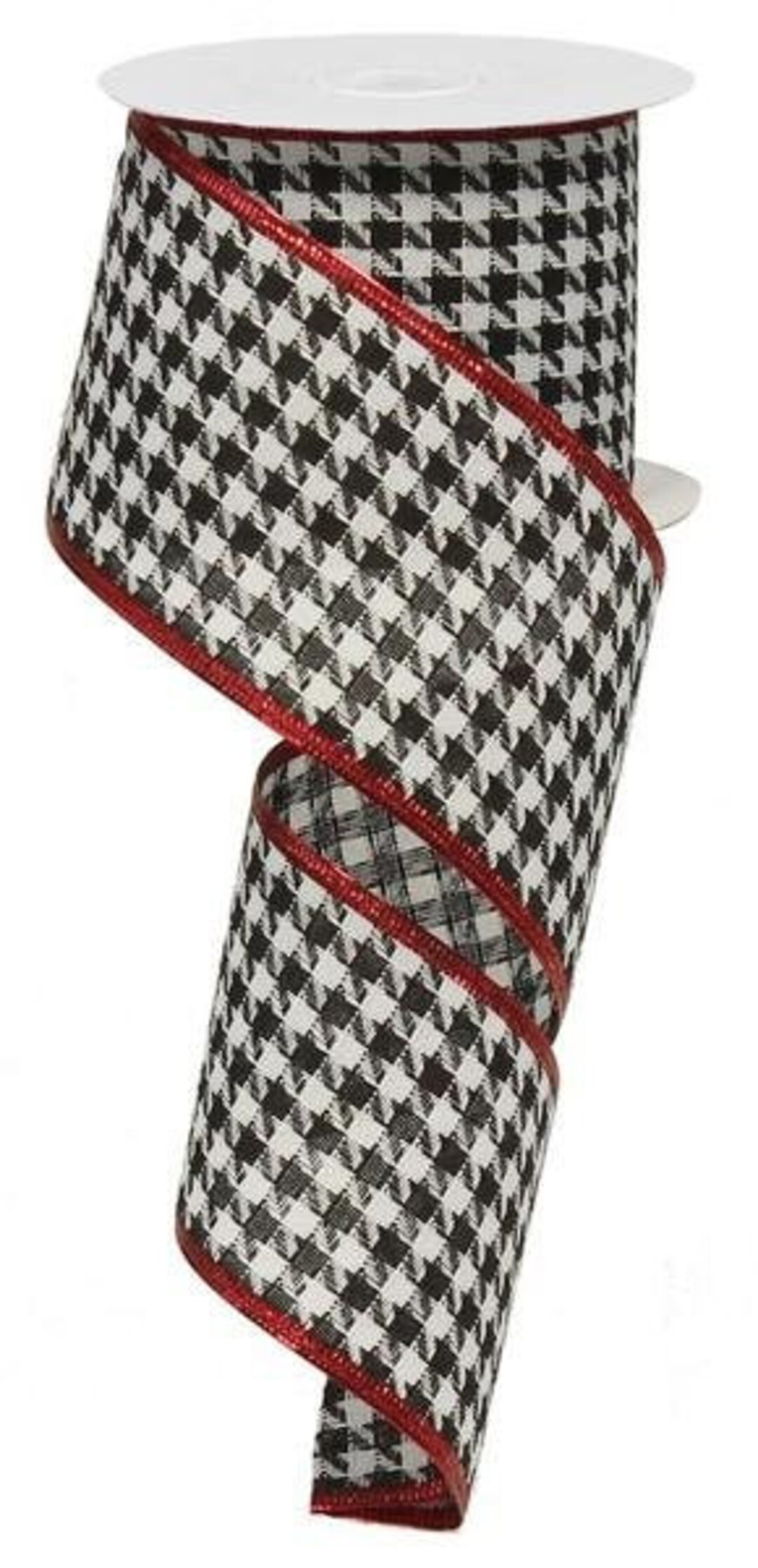 Large Black/white Houndstooth Crimson Edge Wired Ribbon 2.5" X 10 Yards ...