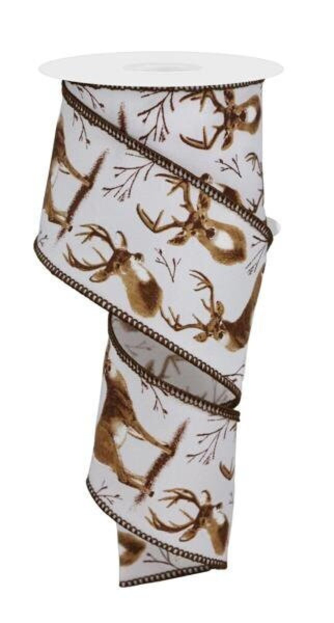 Deer Wired Ribbon White/brown/tan 2.5" X 10 Yards, Wreath Supplies ...
