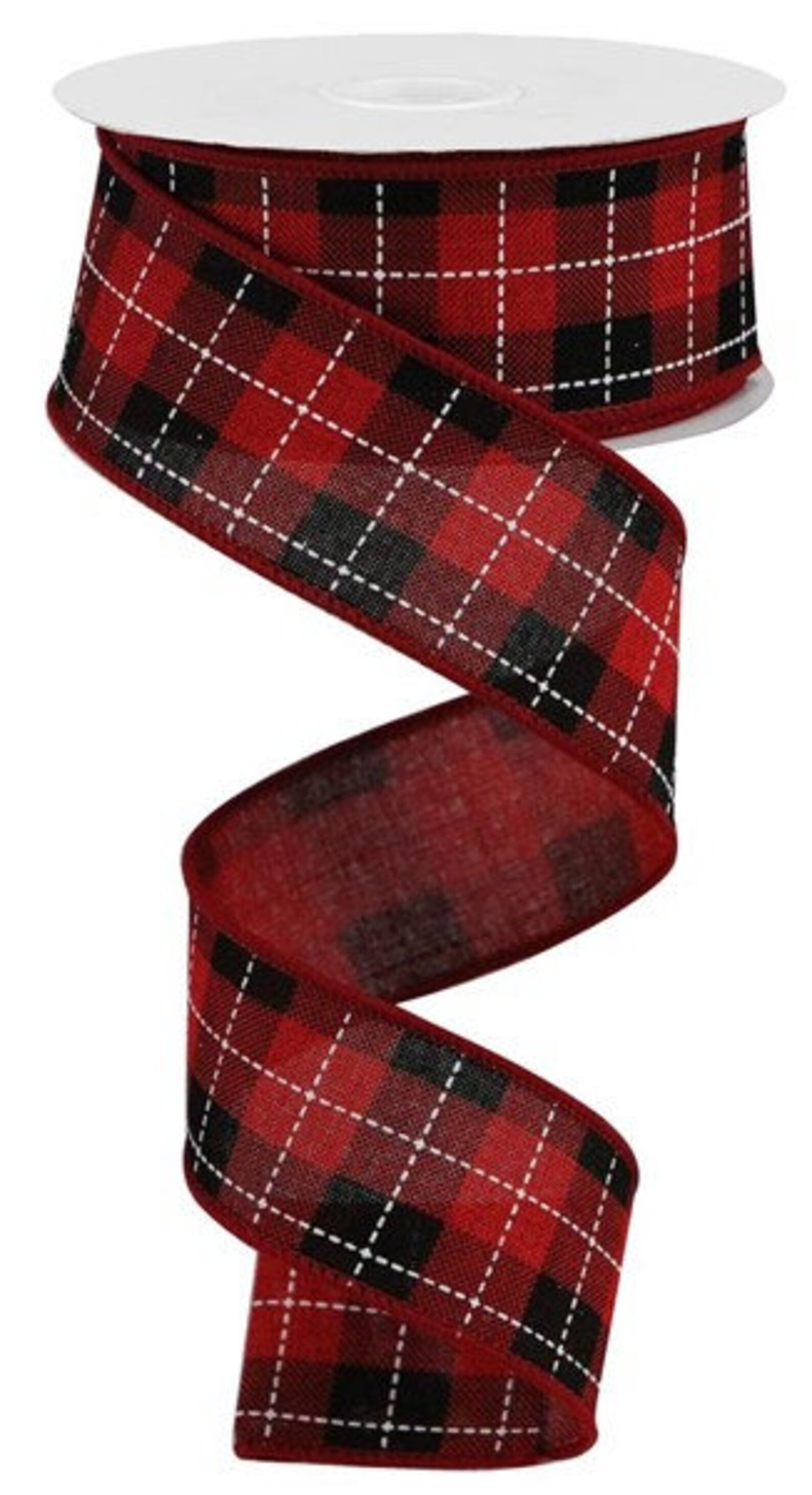 Woven Check on Royal Wired Ribbon Red/black/white Check - Etsy