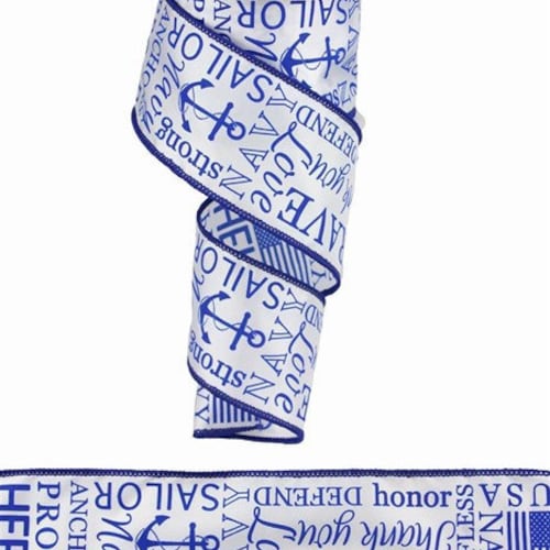 White Anchor on Navy Blue Wired Ribbon Nautical 2.5 X - Etsy