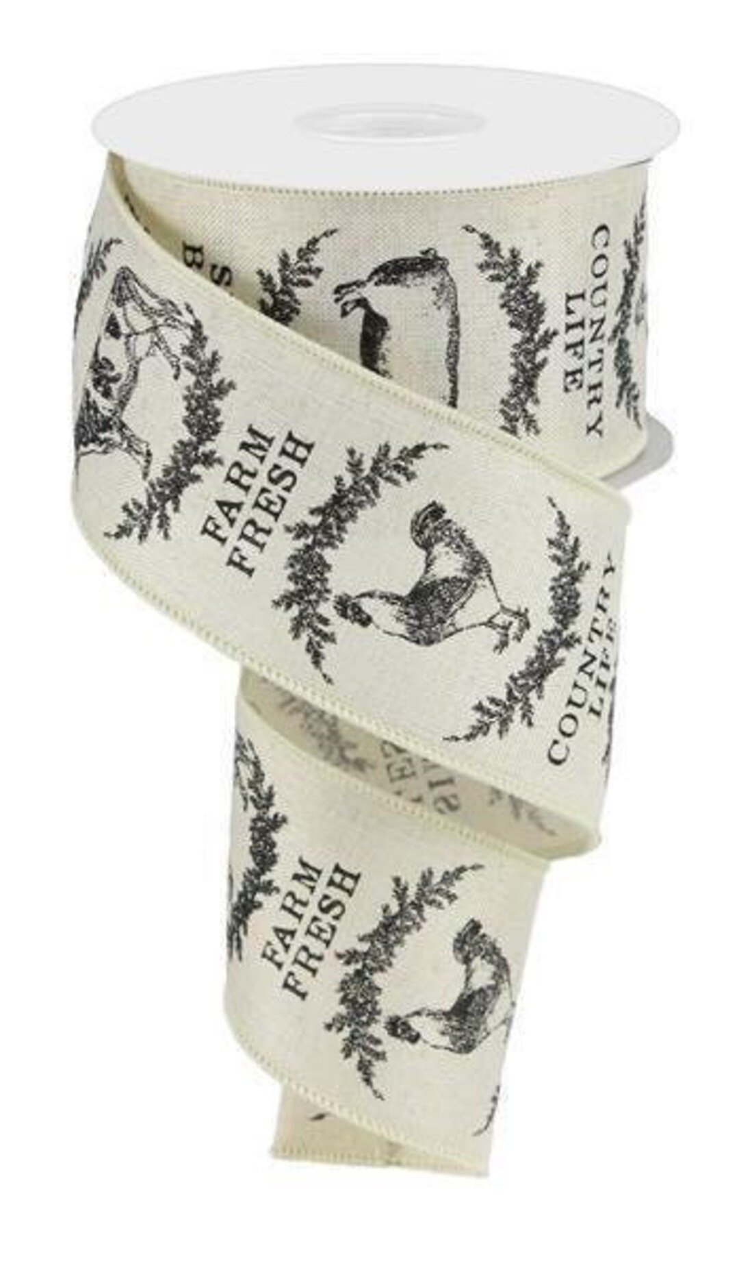 Farmhouse Wired Ribbon Cream Farmhouse Animal Black Print Ribbon ...
