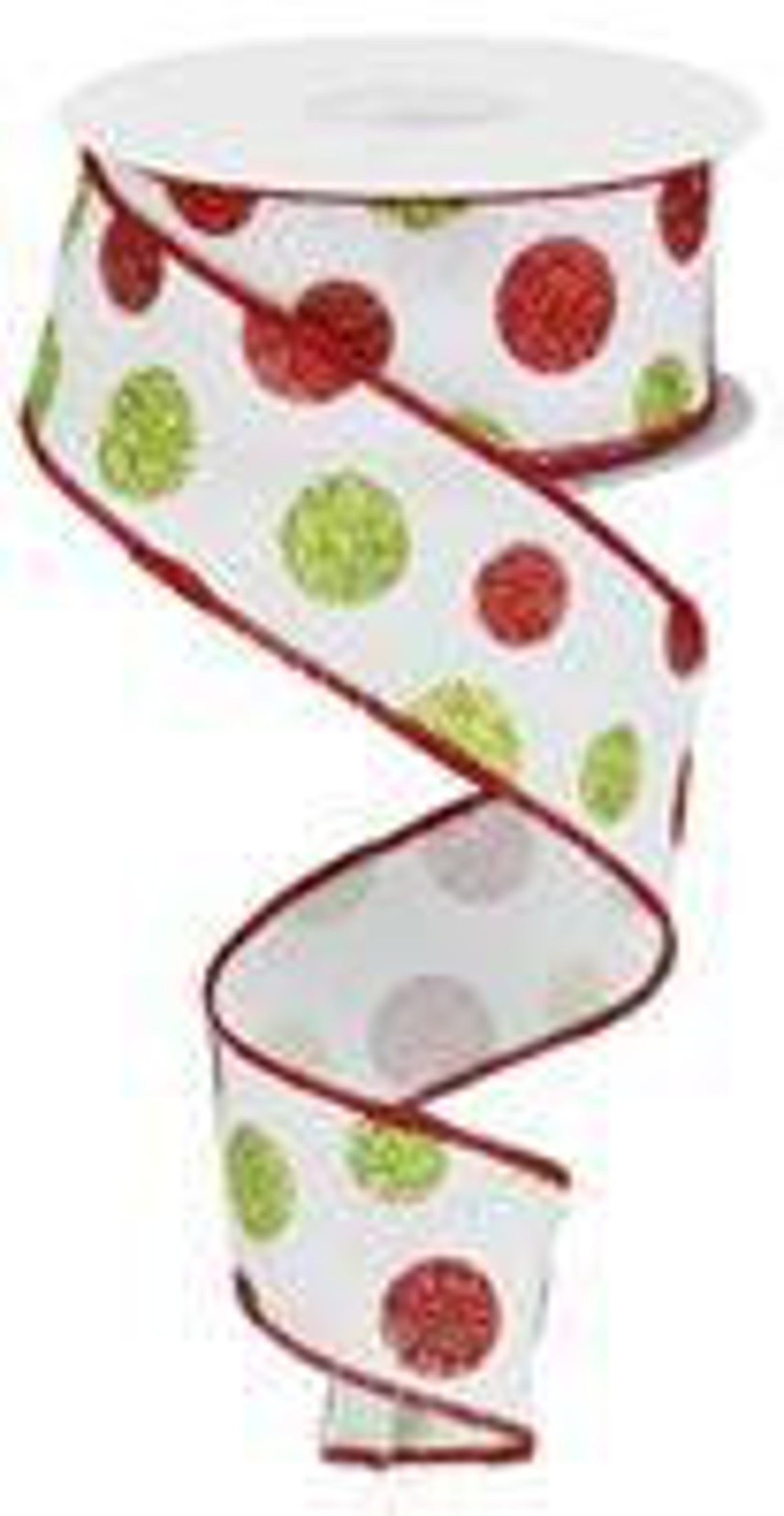 Glitter Polka Dot Red and Green on White Wired Ribbon Ribbon - Etsy
