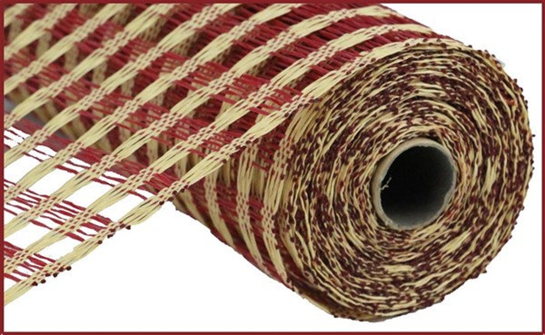 Beige/cranberry Check Poly Burlap Mesh 10 Inch, Poly Burlap Mesh for ...