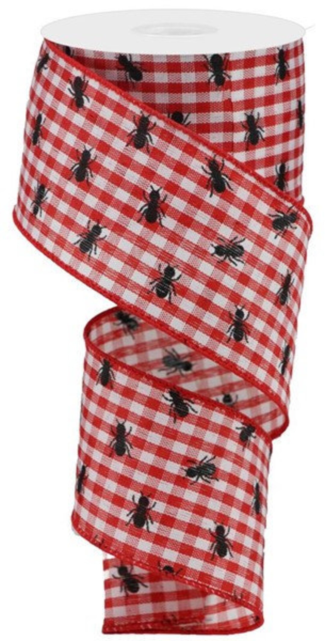Red/white Gingham Check With Black Picnic Ants Wired Ribbon 2.5" X 10 ...
