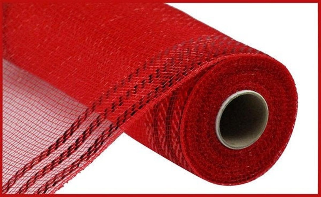 Red Border Stripe Metallic Deco Poly Mesh 10 Inch, Red Foil Deco Mesh ...