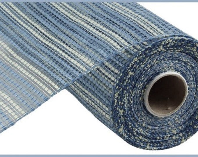 Smoke Blue/cream Horizontal Wide Stripe Mesh 10" X 10 Yards Mesh ...