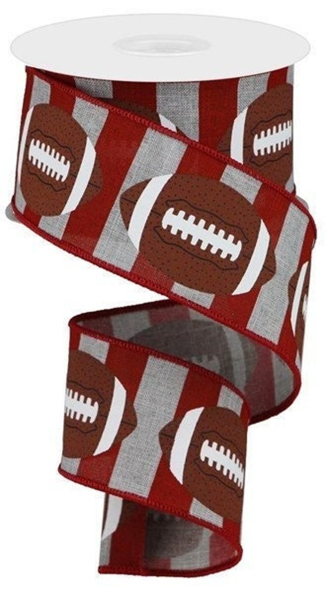 Brown Football Crimson/light Grey Stripe Royal Wired Ribbon, Football ...