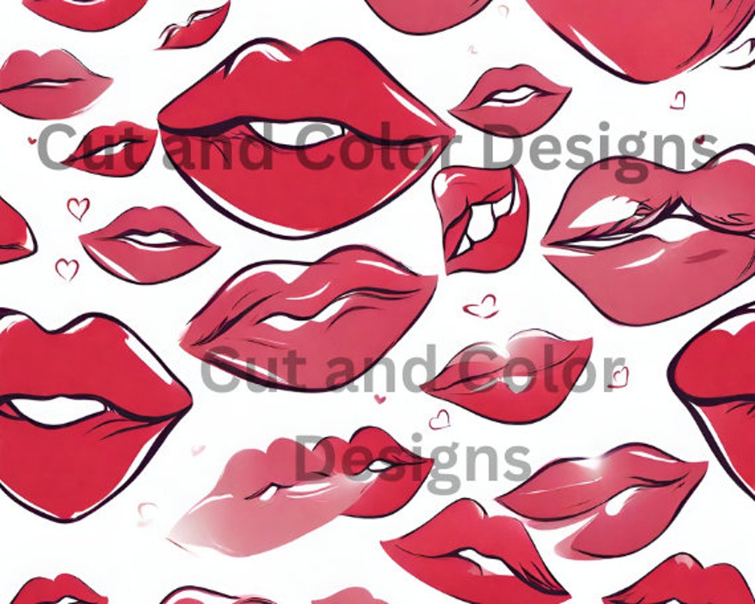 Clip Art Be My Valentine Kissing Lips Red and All Over 300dpi Digital ...