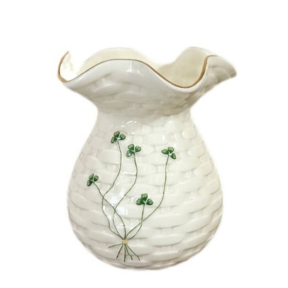 Lefton Shamrock Vase Embossed Basket Weave Gilded Rim Mint - Etsy
