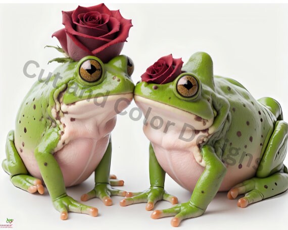Clip Art Two Funny Love Frogs Kissing Valentines Greeting Roses 300dpi Digital Download - Etsy