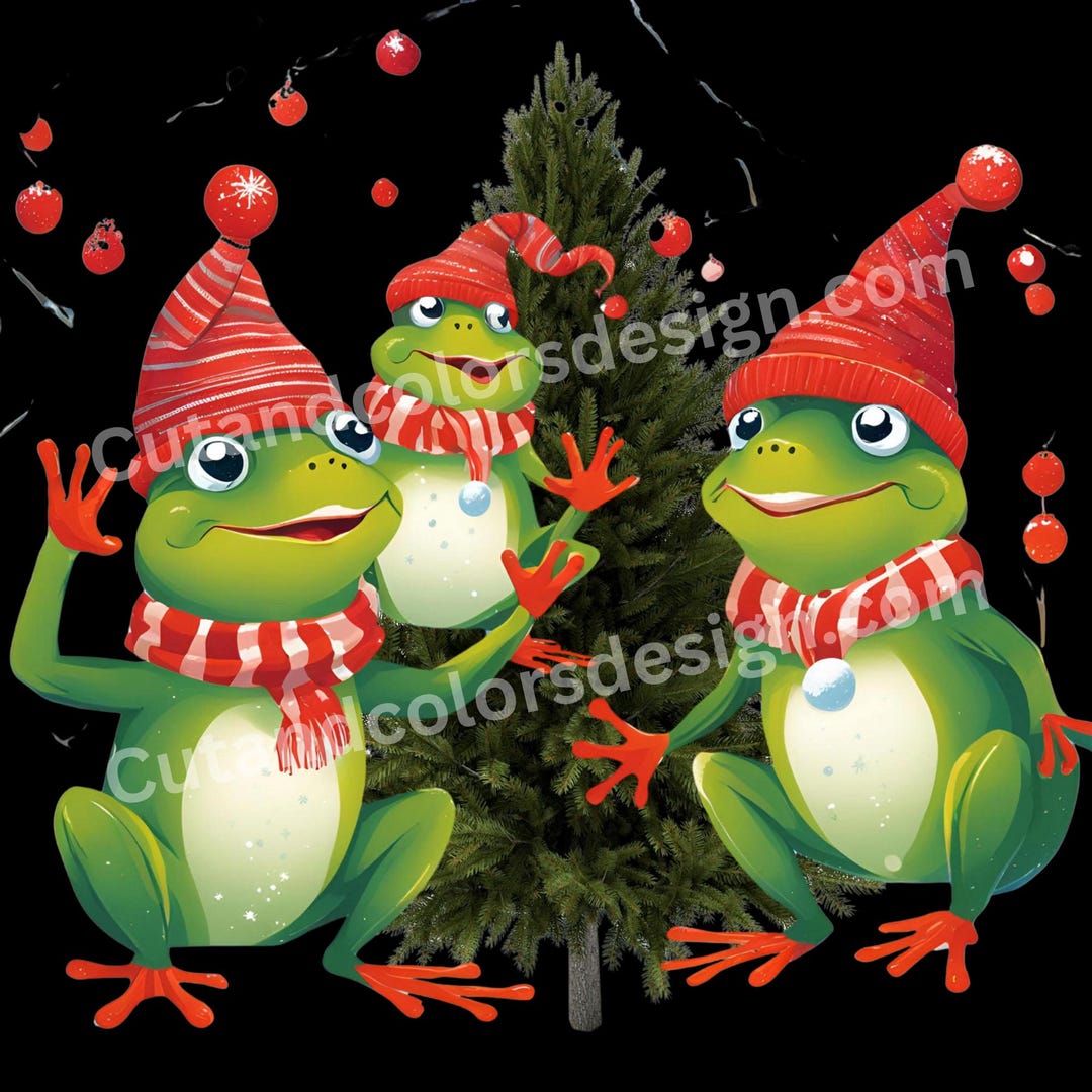 Christmas Frogs Christmas Tree Clip Art Holiday Happy Frogs 300dpi ...
