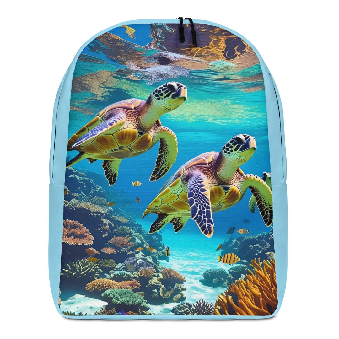 Sea Turtle Backpack, Ocean Animal Print Bag, Coastal Beach Style ...