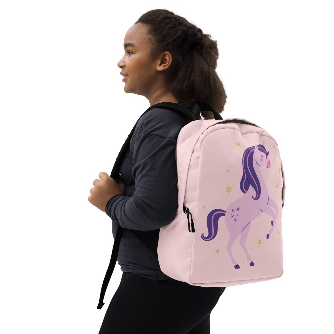 Minimalist Backpack Unicorn on Pink Book Bag Large Zip Top 15 in Laptop ...