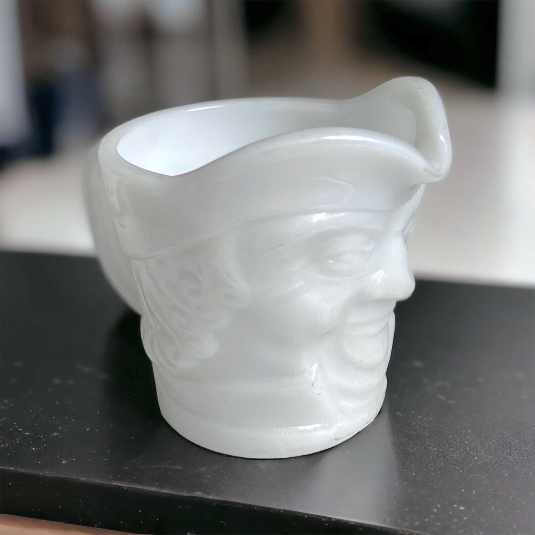 Vintage Federal Toby Creamer Heat Proof White Milk Glass Colonial Face ...