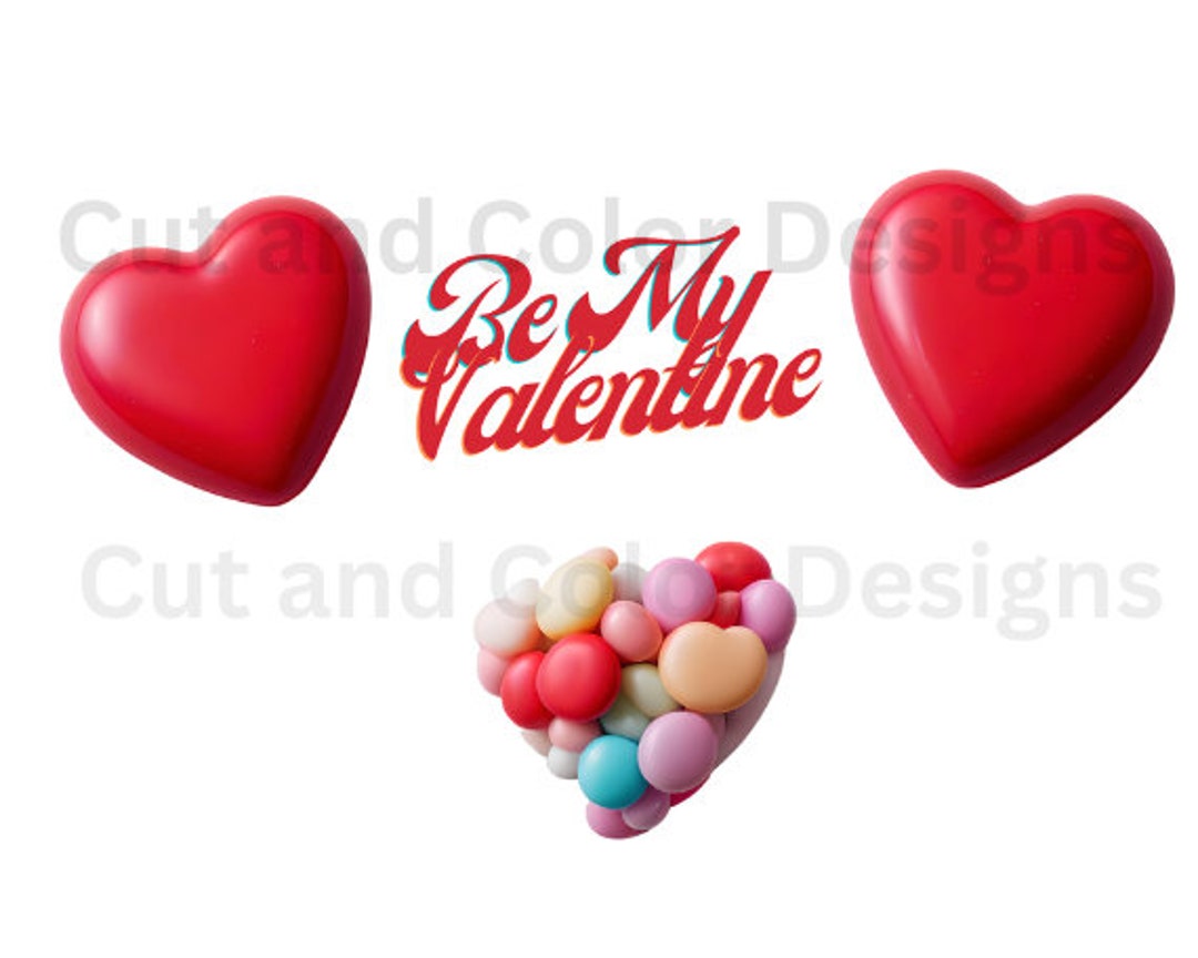 Clip Art Be My Valentine 3 Hearts Candy Gifts Red Pink 300dpi Digital ...
