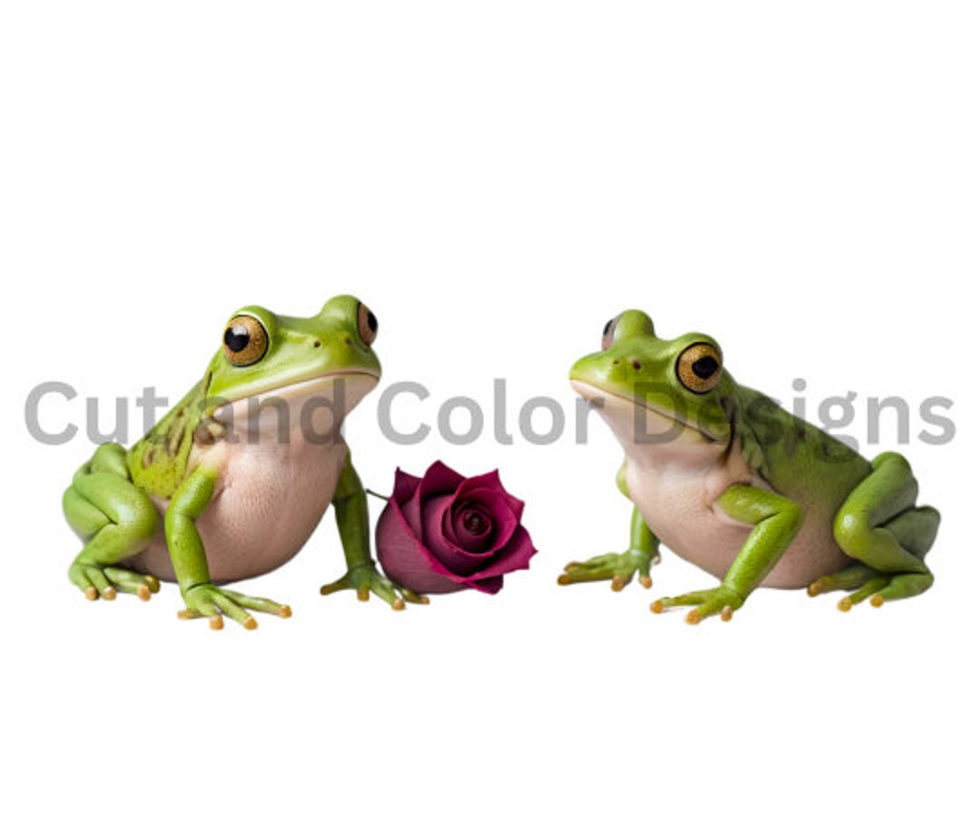 Clip Art Two Love Frogs and a Rose Valentines Greeting Roses 300dpi ...