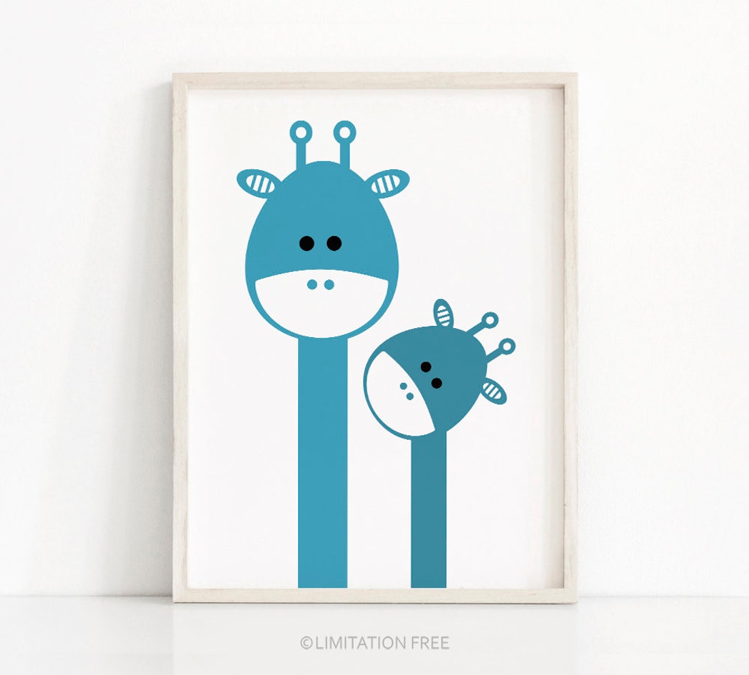 Giraffe Nursery Art, Nursery Print, Kids Prints, Blue Nursery Wall Art ...