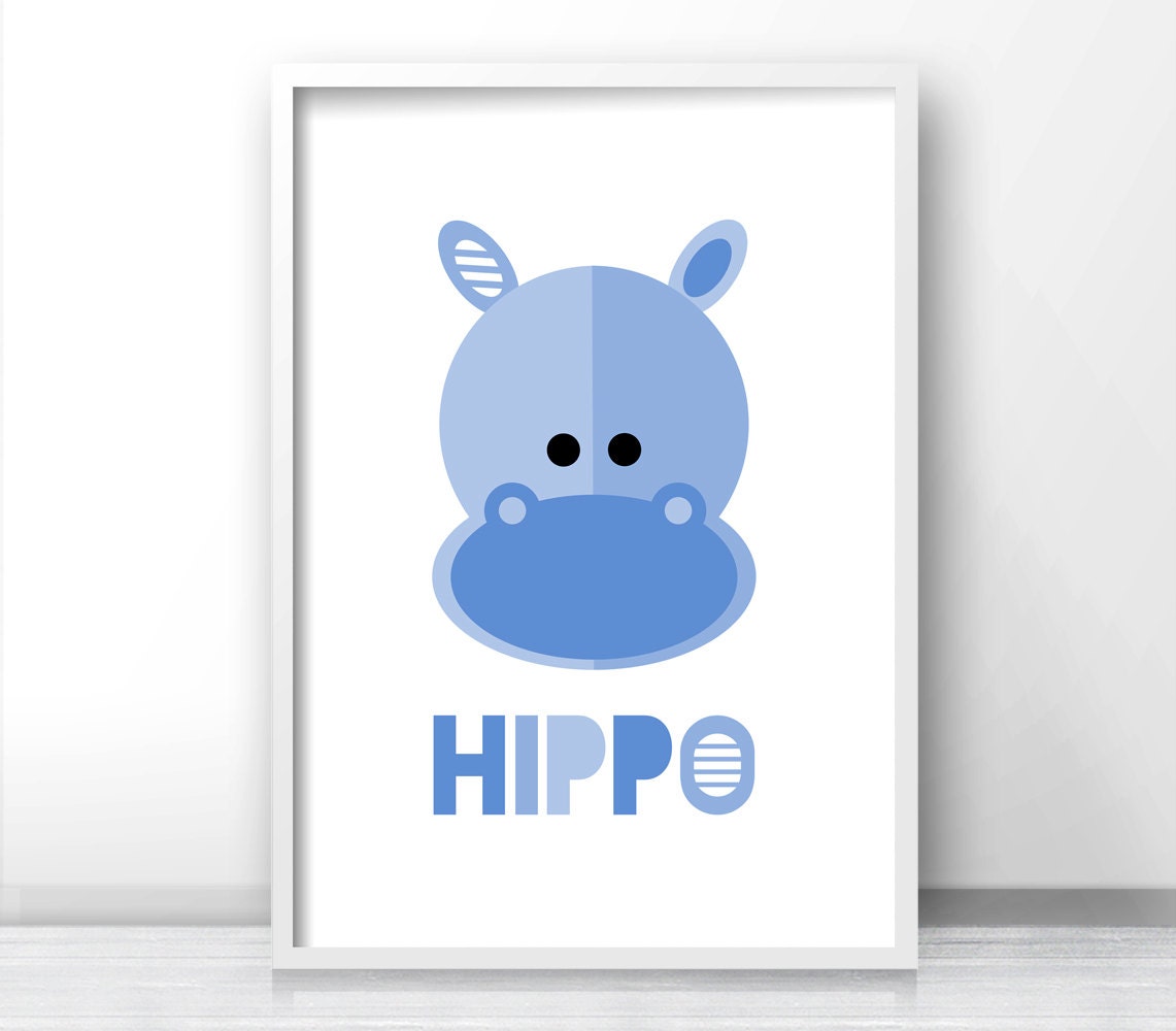 Hippo Nursery Print Printable Nursery Art Baby Animal | Etsy