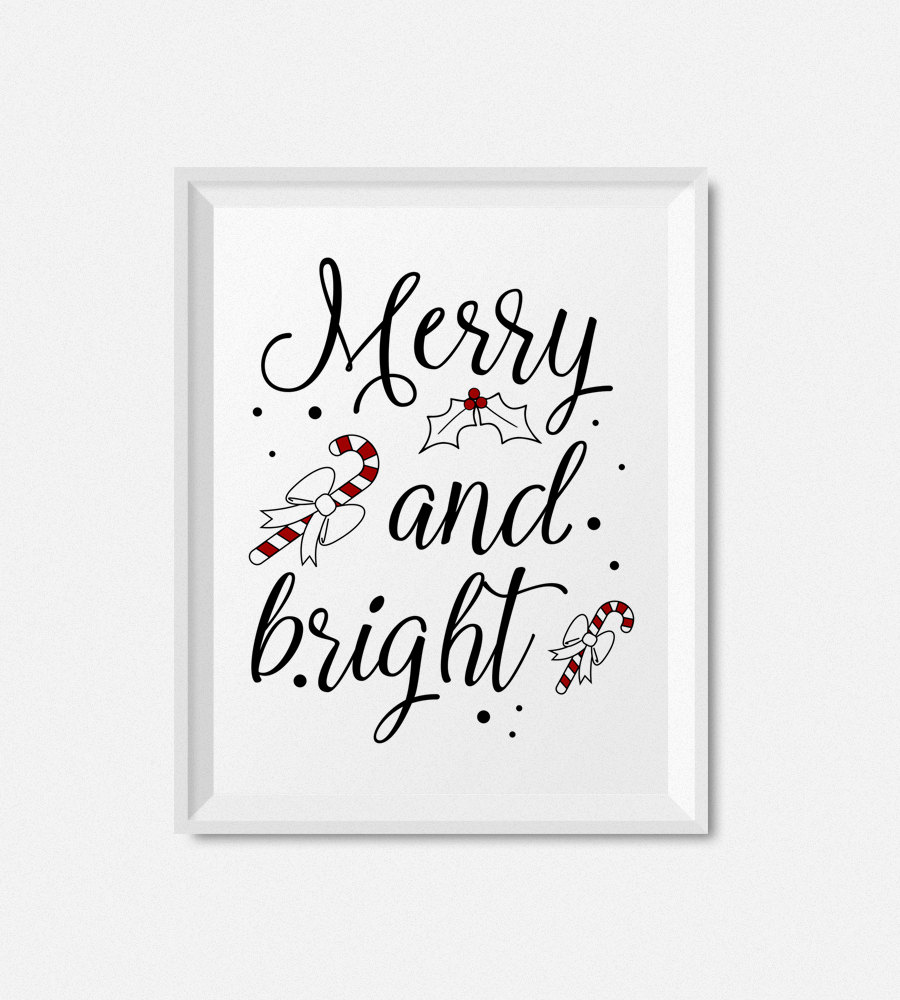 Christmas Print Merry and Bright Printable Christmas Decor - Etsy