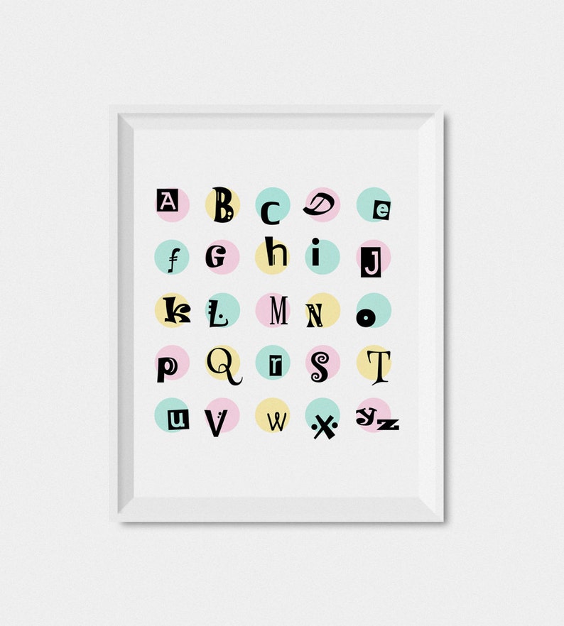 Alphabet Print, Pastel Nursery Alphabet Art, Kids Room Decor, Printable ...