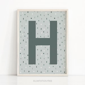 Dark Green Nursery Initial Print, Kids Print Digital, H Letter Print ...
