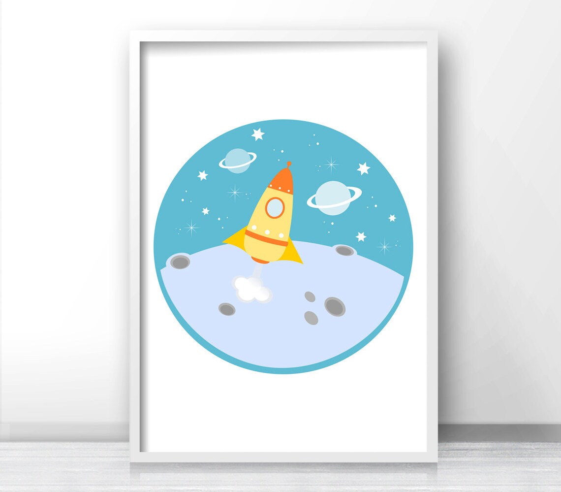 Outer Space Kids Wall Art Rocket Ship Print Boys Room Decor - Etsy