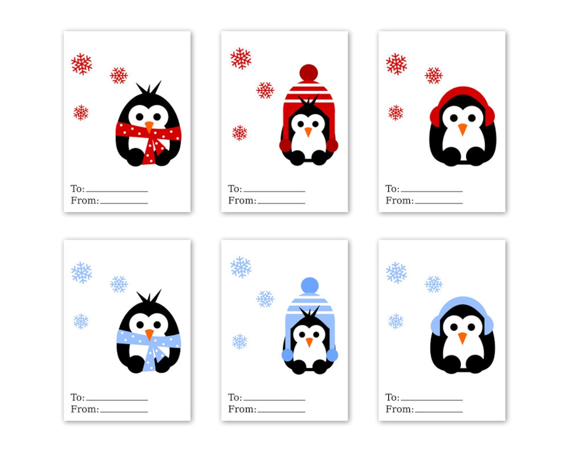 Penguins Printable Christmas Tags Instant Download Christmas - Etsy