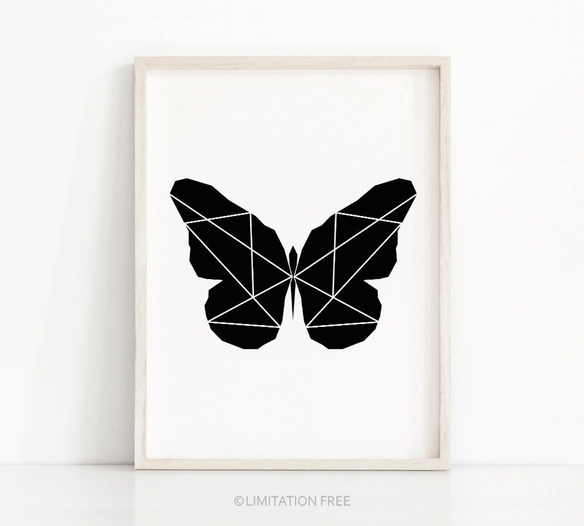Butterfly Print, Digital Download Printable Art, Black and White Print ...