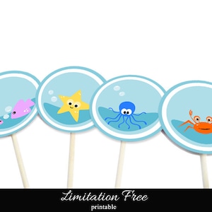 Under the Sea Party Printable Circles, Ocean Printable Cupcake Toppers ...