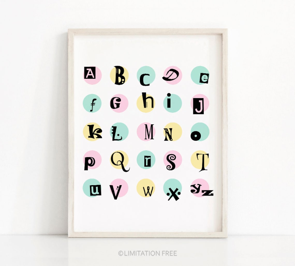 Alphabet Print Pastel Nursery Alphabet Art Kids Room Decor - Etsy