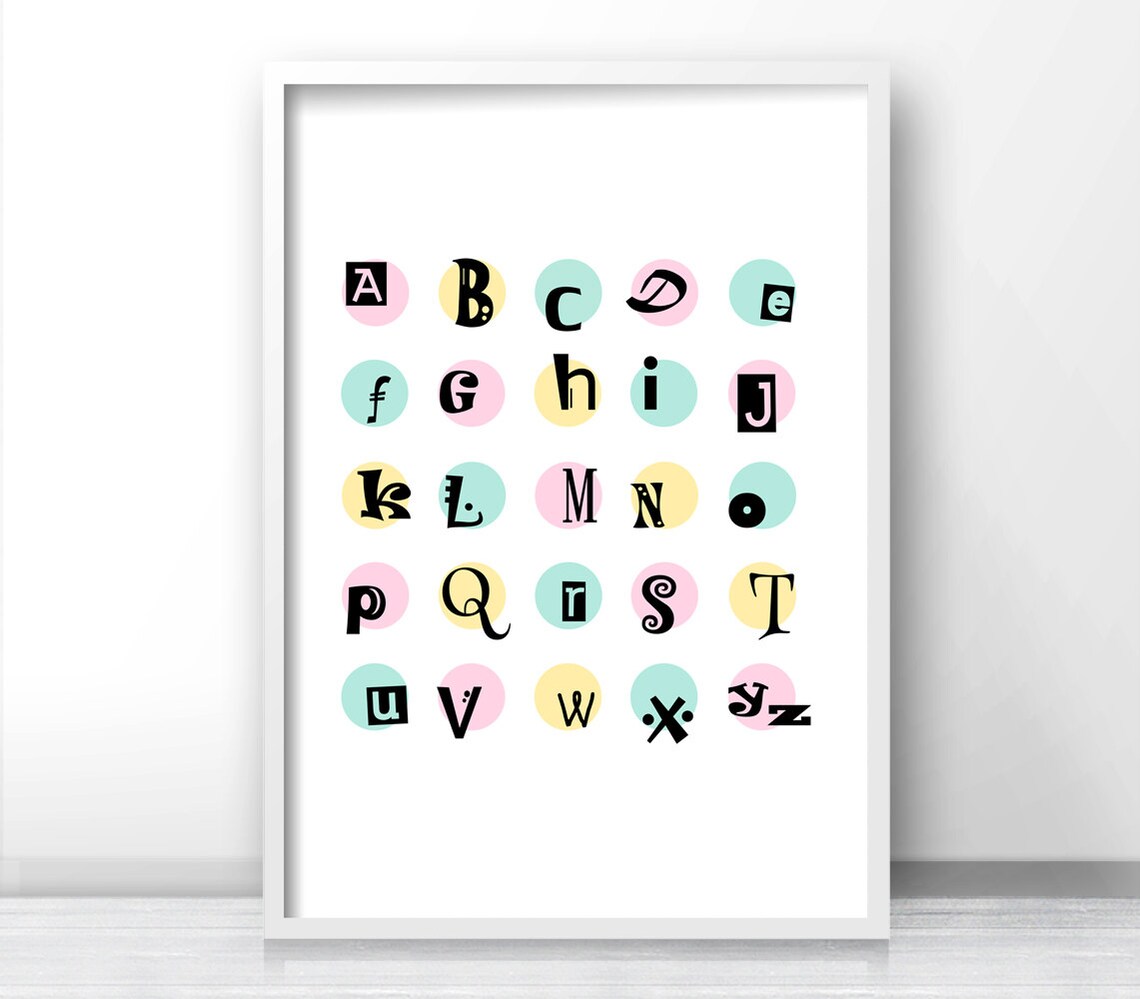 Alphabet Print Pastel Nursery Alphabet Art Kids Room Decor - Etsy