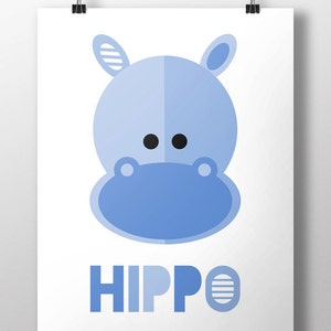 Hippo Nursery Print, Printable Nursery Art, Baby Animal Prints, Digital ...