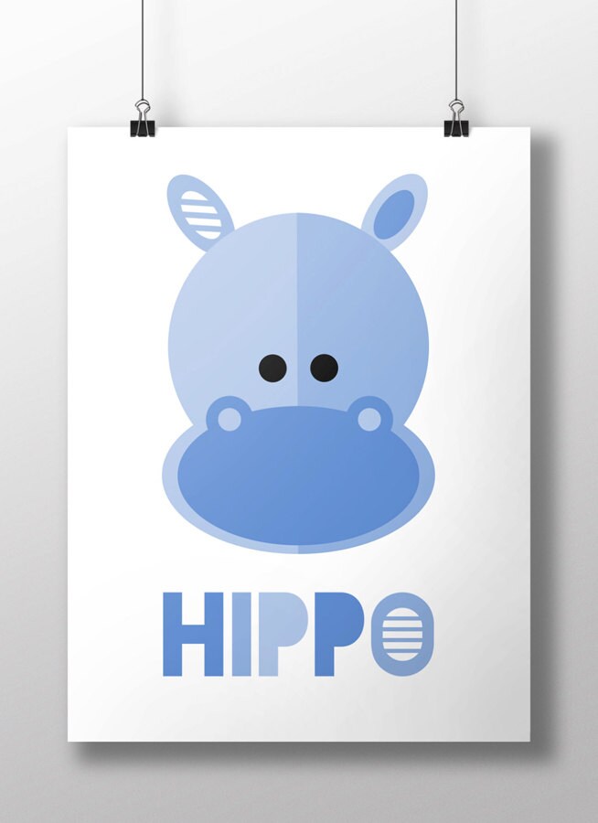 Hippo Nursery Print Printable Nursery Art Baby Animal | Etsy