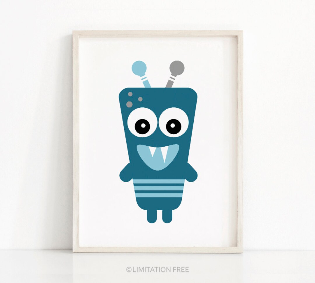 Monster Art Print for Kids, Kids Wall Art, Monster Nursery Print, Blue ...