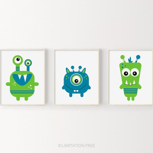 Monster Nursery Wall Art Print Set of 3 Monster Wall Art - Etsy