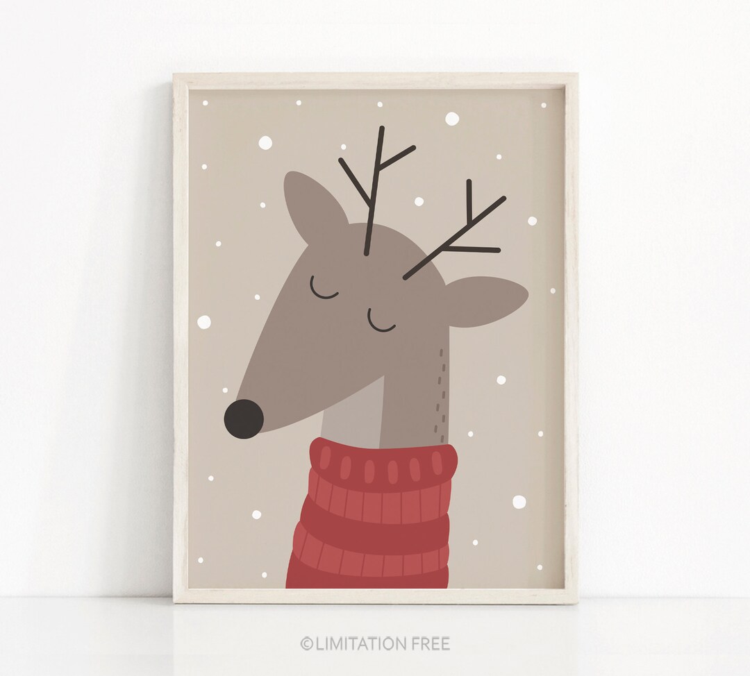 Reindeer Print Download, Printable Christmas Wall Art, Christmas ...