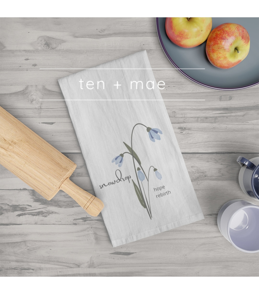 Birth Flower January Tea Towel Birth Month Snowdrop Kitchen - Etsy