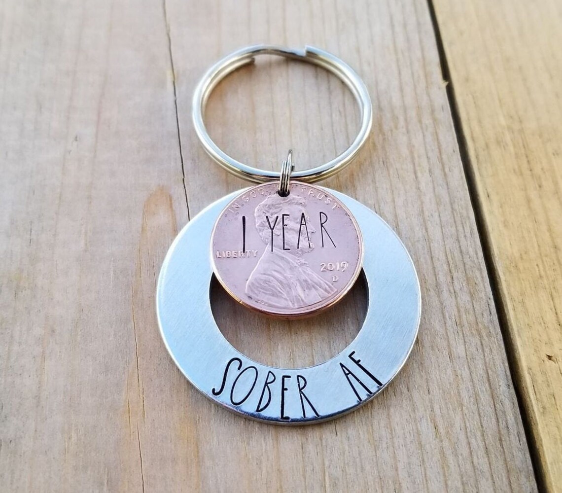 Sober AF Keychain, 1 Year Sobriety Gift, Recovery Gift, 1 Year Sober AF ...