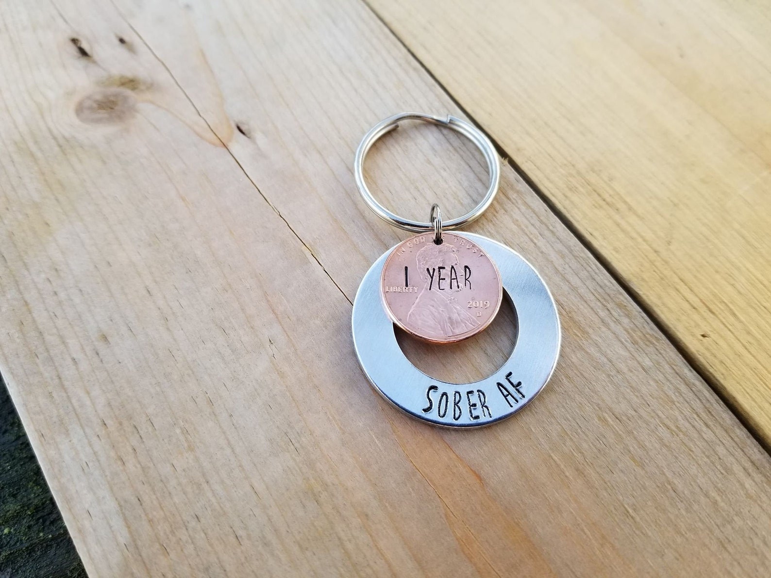 Sober AF Keychain, 1 Year Sobriety Gift, Recovery Gift, 1 Year Sober AF ...