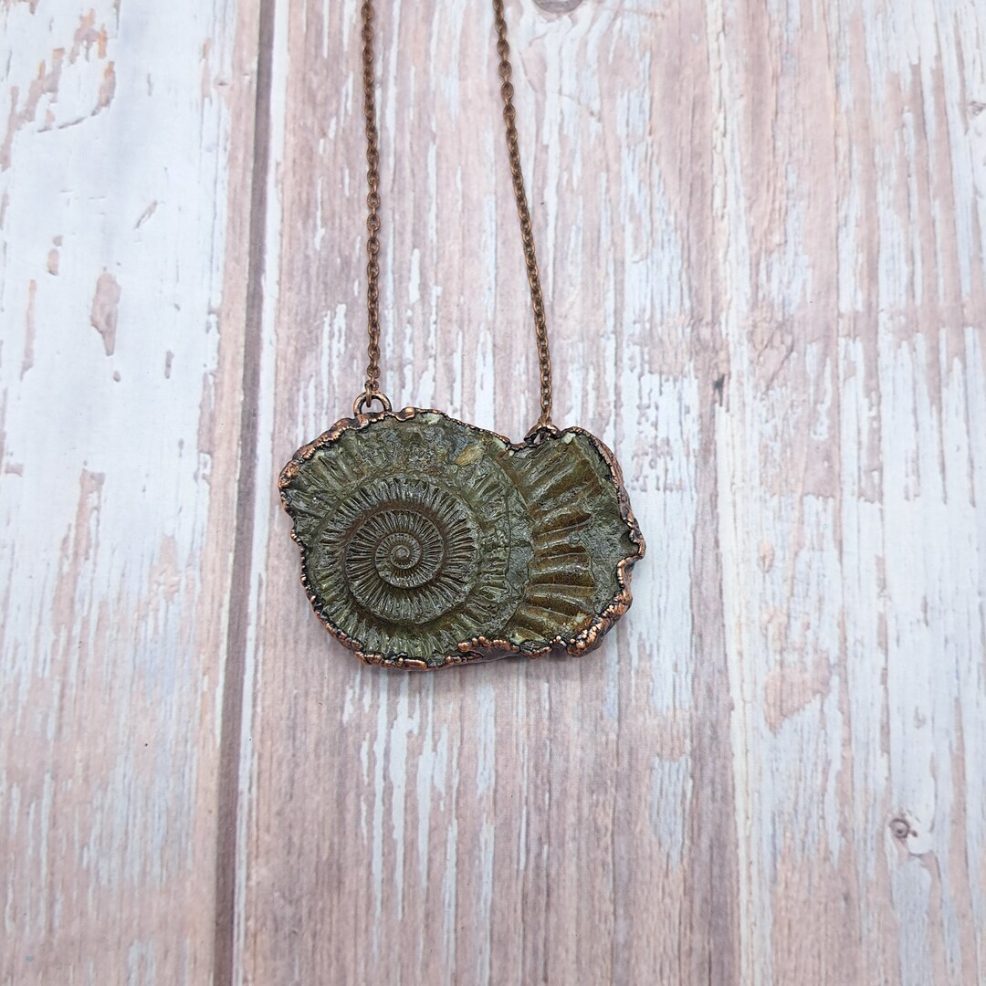 Fossilized Ammonite Impression and Copper Electroformed Necklace - Etsy
