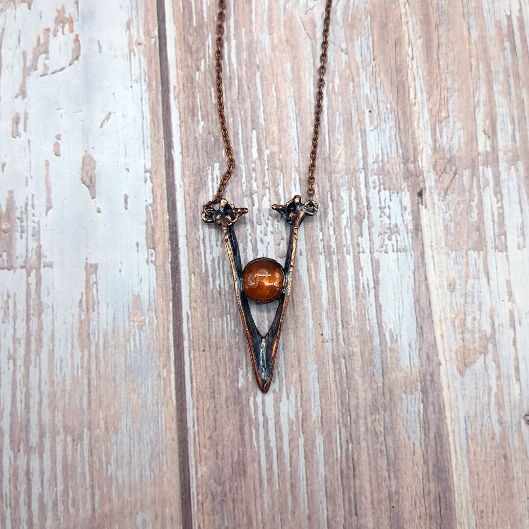 Copper Electroformed Crow Jaw With Sunstone - Etsy