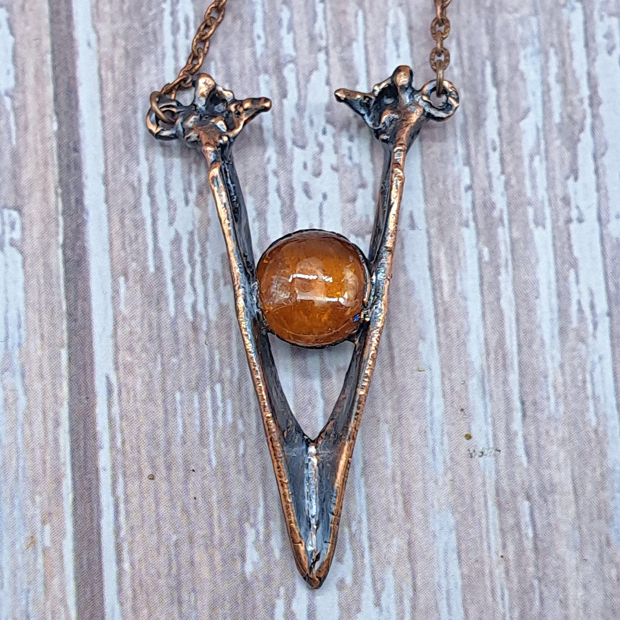Copper Electroformed Crow Jaw With Sunstone - Etsy