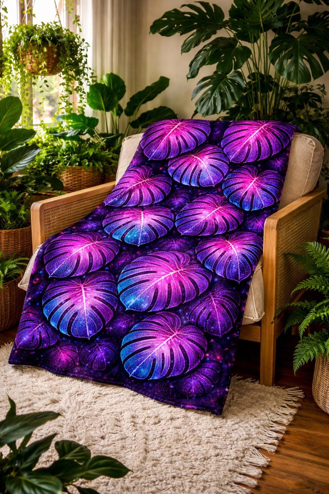 Neon Monstera Plush Blanket - Etsy