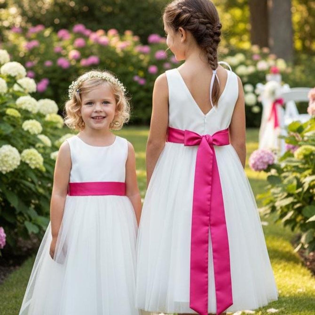 Satin Tulle Flower Girl Dress: Sash & Sparkle Layer, Child Clothing - Etsy