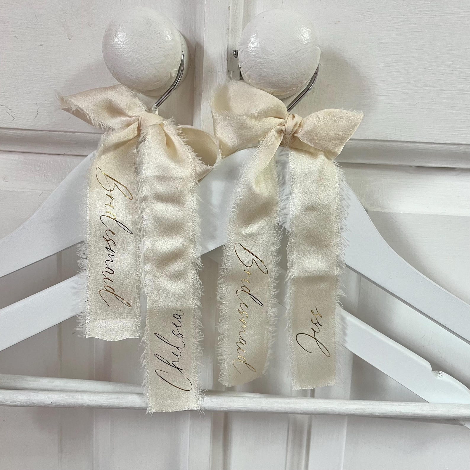 Personalised Silk Ribbon Wedding Hanger Bows: Custom Dress Name Tags - Etsy