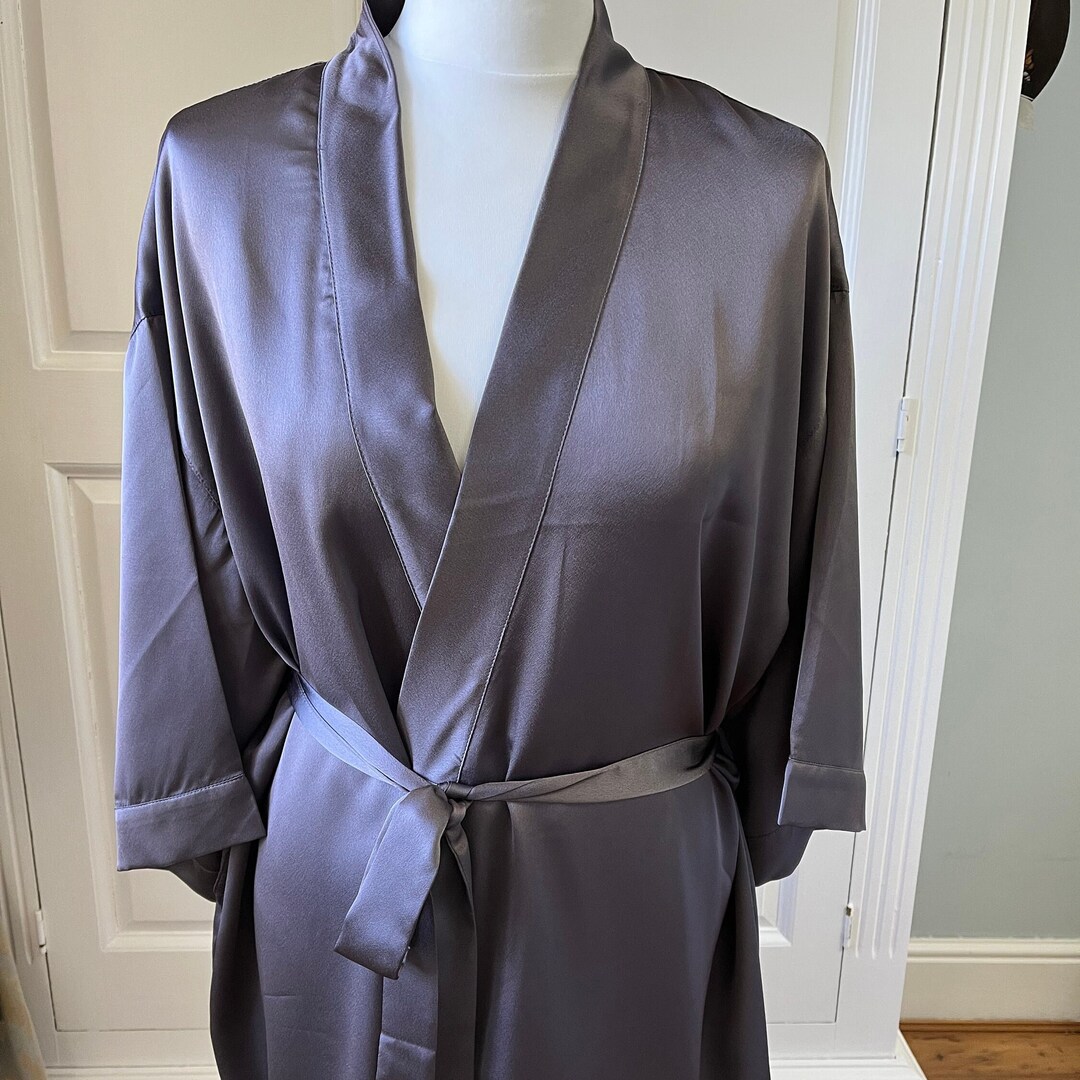 Slate Grey Dressing Gown Personalised Below Knee Ladies Robe Womens or ...