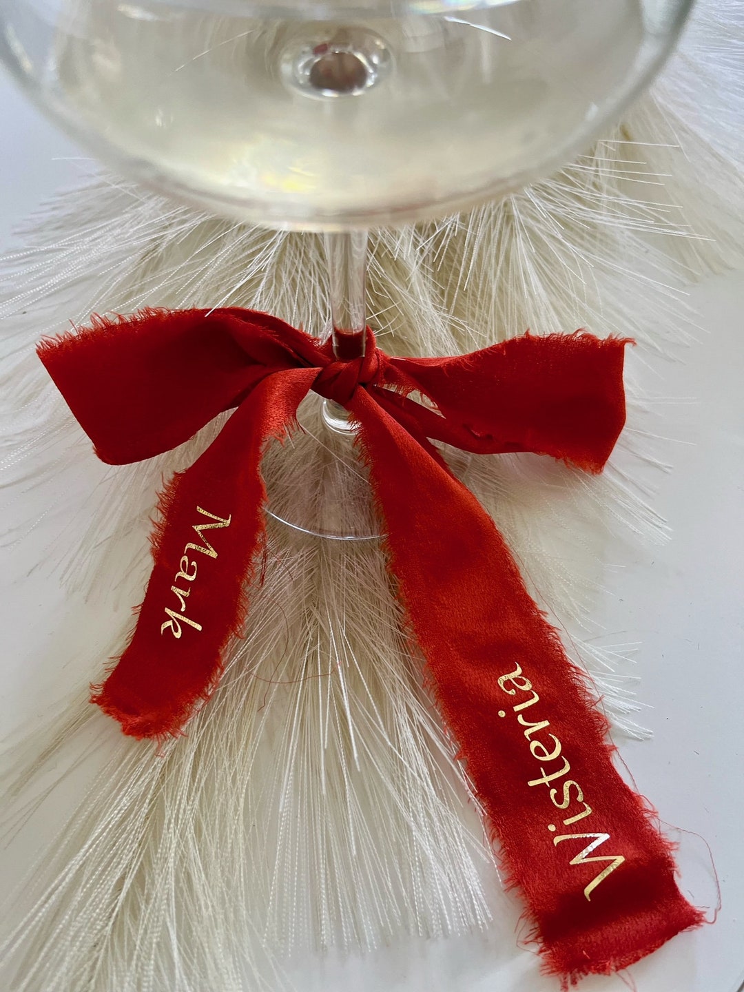 Personalised Champagne Glass Silk Ribbon Placecards, Name and Table ...