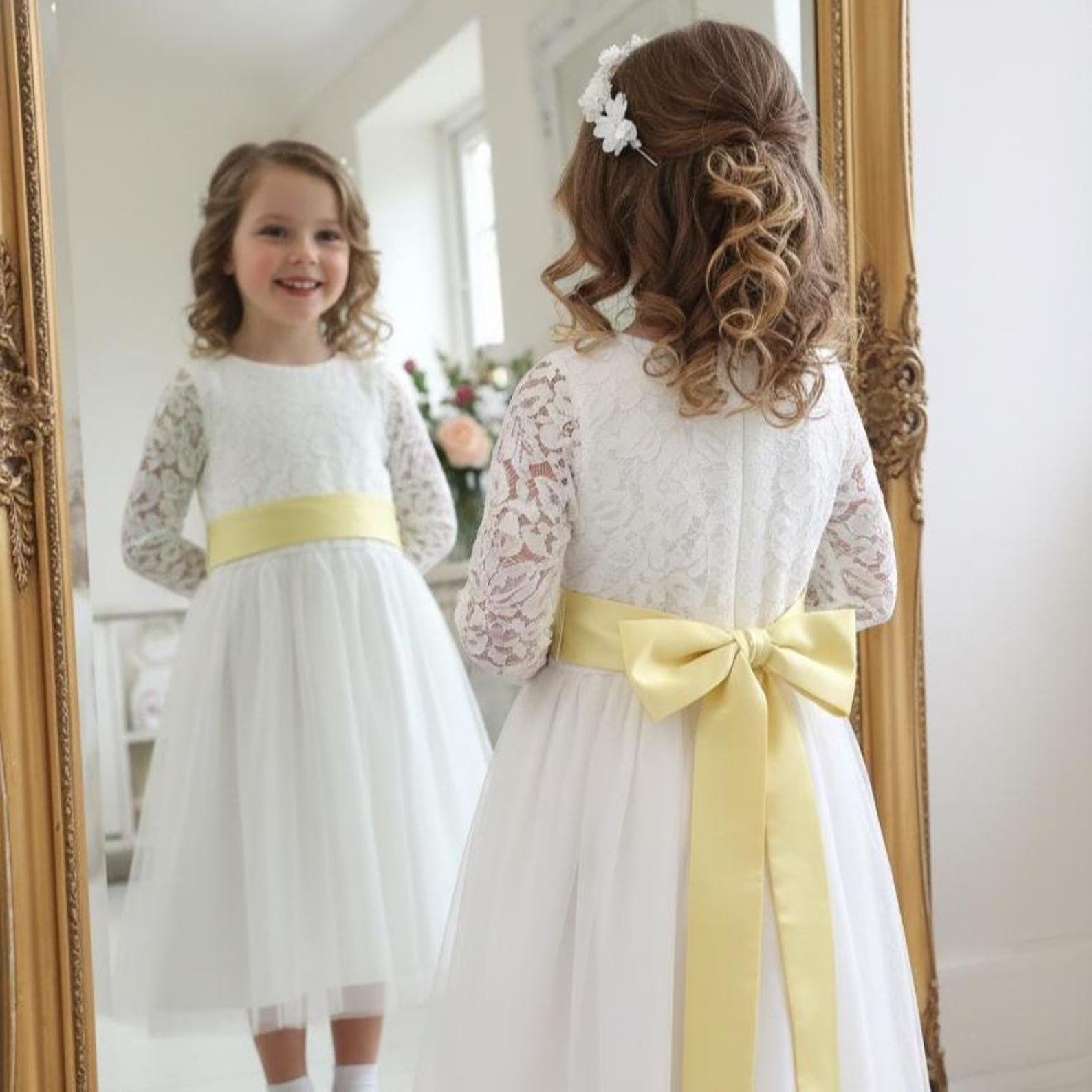 Lemon Yellow Satin Flower Girl Dress Sash: Personalised Child Wedding ...